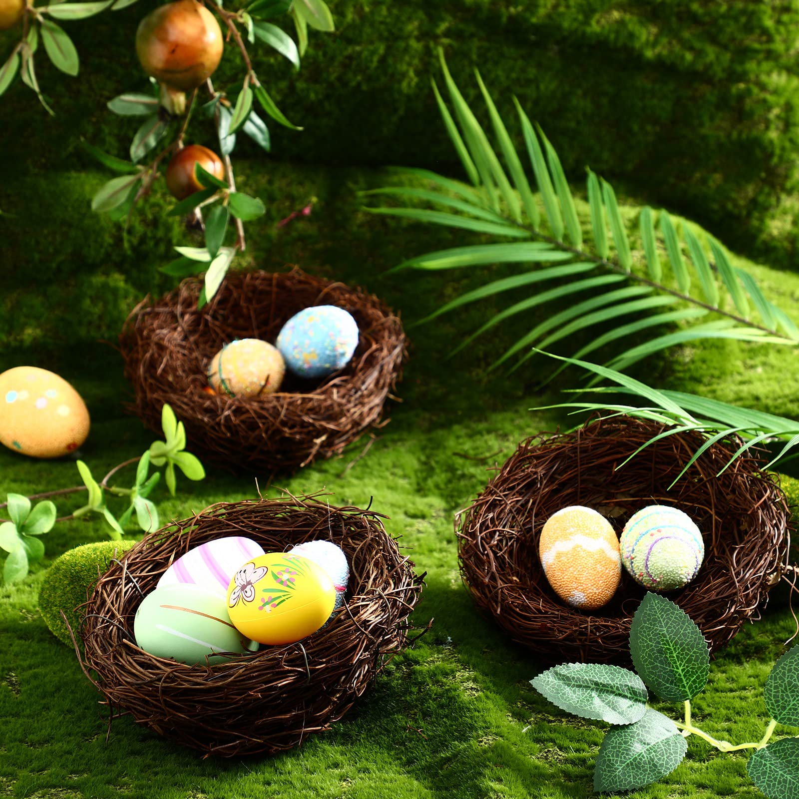 10 Pcs Christmas Artificial Bird Nest Decorating Rattan Birdhouse Nest for Crafts Christmas Thanksgiving Easter Decoration Wedding Patio Garden DIY Terrarium and Spring Vignettes (5.9 Inch)