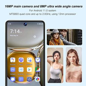 P60 Pro Smartphone 7.0 Inch for Android 11.0 MT6893 Quad Core Cell Phone 4GB 64GB 8000mAh Phone with Front 8MP Rear 16MP 100‑240V White Full Screen Dual SIM Unlocked Phone