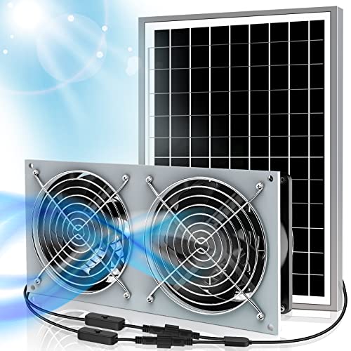 LiLDiHO Solar Fan, 15W Solar Panel + 2 Pcs High Speed DC Brushless Fan with 14FT Cable, IP67 Waterproof. Wall-Mounted Ventilation and Cooling Vent for Greenhouse, Chicken Coop, Shed, Attic, Etc