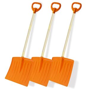 cheerbank 35" snow shovels for kids 3pcs, detachable plastic snow shovel with adjustable handle, for boys and girls age 5-12 (orange)