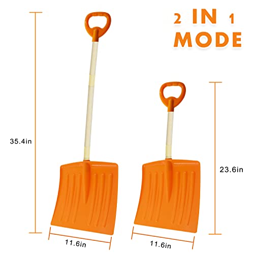 CHEERBANK 35" Snow Shovels for Kids 3PCS, Detachable Plastic Snow Shovel with Adjustable Handle, for Boys and Girls Age 5-12 (Orange)