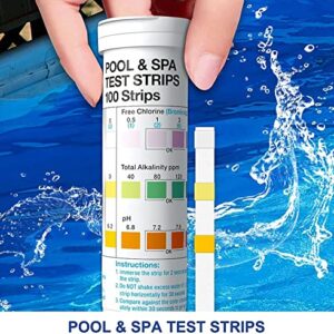 RUNBO Pool and Hot Tub Test Strips 4-in-1 (100 Count) – Test for Free Chlorine, Bromine, Total Alkalinity and pH - Pool Hot Tub Testing Strips