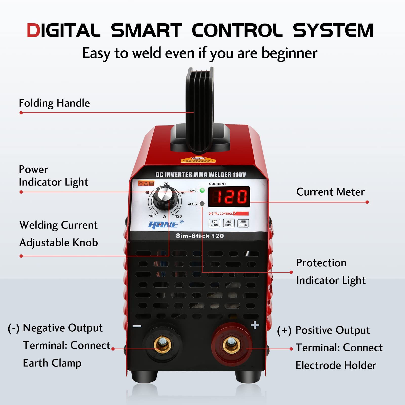 HONE Stick Welder 110V, Actual 120Amp Smart Hot Start Arc Force Anti-Stick Mini Portable Welding Machine, Digital IGBT Inverter LCD Display ARC Welder, High Efficiency for Welding Rod 1/16-1/8-Inch