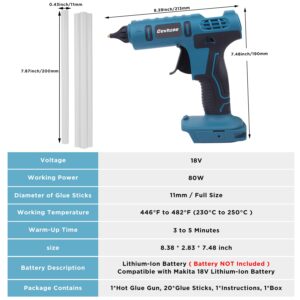 Cevhzoe Cordless Glue Gun for Crafts, Full Size Hot Glue Gun for Makita 18V Lithium-Ion Battery with 20Pcs 0.43" Glue Sticks and Insulated Copper Nozzle (Tool Only, Battery NOT Included)