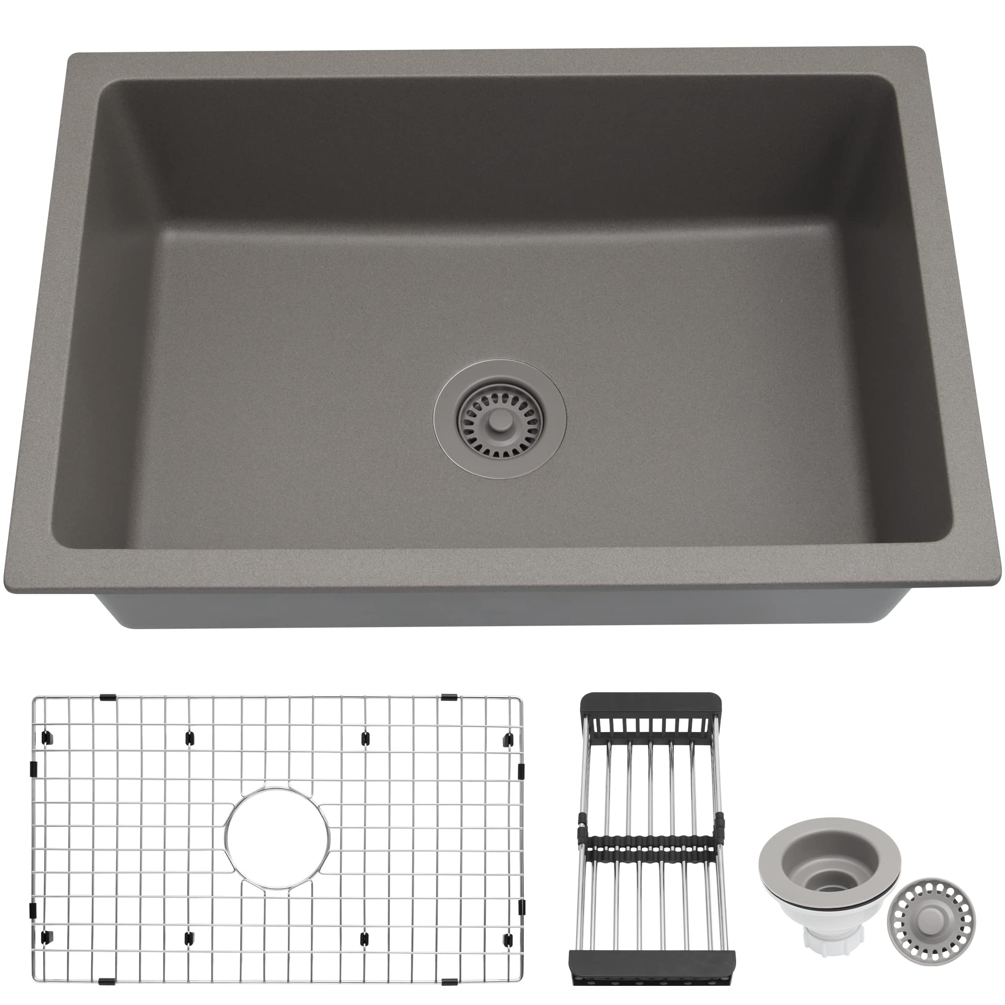 MILOSEN Granite Gray Kitchen Sink, 28 * 18 Inch Undermount Kitchen Sinks, Single Bowl Kitchen Sink Grey