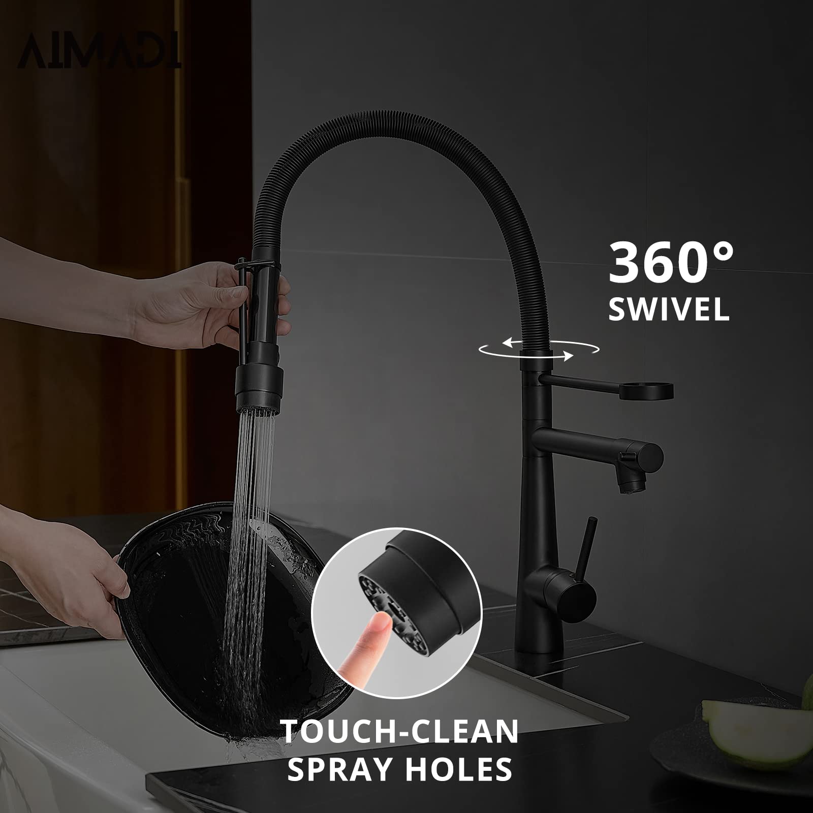 Black Kitchen Faucet,AIMADI Matte Black Kitchen Faucet with Pull Down Sprayer,Commercial Single Handle Single Hole Kitchen Sink Faucet