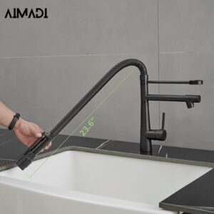 Black Kitchen Faucet,AIMADI Matte Black Kitchen Faucet with Pull Down Sprayer,Commercial Single Handle Single Hole Kitchen Sink Faucet