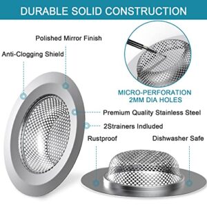 Kitchen Sink Strainer, 2 PCS Stainless Steel Sink Drain Strainer, Large Wide Rim 4.5" Diameter, Kitchen Sink Basket Strainer Food Catcher for Most Sink Drains