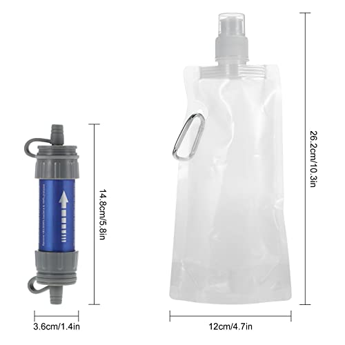 MengK Outdoor Filtration System Water Filter Straw Purifier with Drinking Pouch for Emergency Preparedness Camping Traveling Backpacking