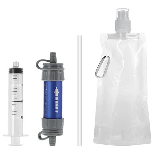 MengK Outdoor Filtration System Water Filter Straw Purifier with Drinking Pouch for Emergency Preparedness Camping Traveling Backpacking