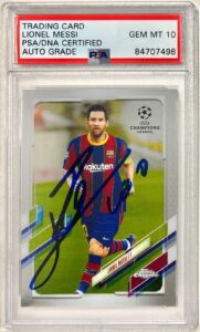 sports memorabilia 2020 topps chrome #1 lionel messi signed auto barcelona psg psa/dna gem mint 10 - autographed soccer cards