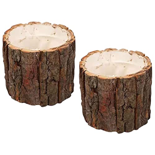 Yardwe Home Decor 2pcs Wood Flower Pot Rustic Succulent Planter Bonsai PotFarmhouse Flower Bucket Wood Log Plant Container Wooden Bucket Planters Plant Pots Boxes Container Office Decor