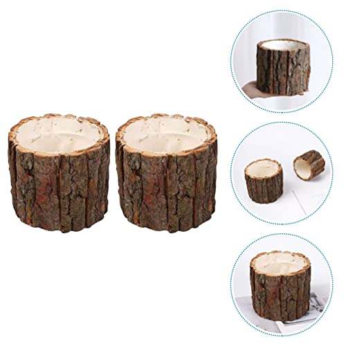 Yardwe Home Decor 2pcs Wood Flower Pot Rustic Succulent Planter Bonsai PotFarmhouse Flower Bucket Wood Log Plant Container Wooden Bucket Planters Plant Pots Boxes Container Office Decor