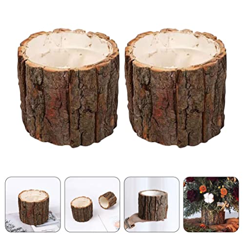 Yardwe Home Decor 2pcs Wood Flower Pot Rustic Succulent Planter Bonsai PotFarmhouse Flower Bucket Wood Log Plant Container Wooden Bucket Planters Plant Pots Boxes Container Office Decor