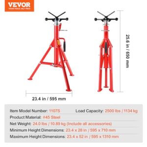 VEVOR Heavy-Duty Pipe Stand Adjustable Folding Pipe Jack Stand | Sturdy Construction 2500 lbs Load Capacity | Ideal for Welding, Automotive, and Construction Projects