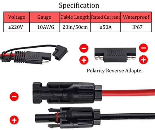 HCFeng10AWG SAE to M-C-4 Adapter Cable with SAE Polarity Reverse Adapter Conector,Solar Panel to SAE Adapter Cable SAE PV Extension Cable to Solar Panels for RV Panel Solar (55CM/1.8FT)