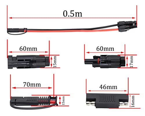 HCFeng10AWG SAE to M-C-4 Adapter Cable with SAE Polarity Reverse Adapter Conector,Solar Panel to SAE Adapter Cable SAE PV Extension Cable to Solar Panels for RV Panel Solar (55CM/1.8FT)