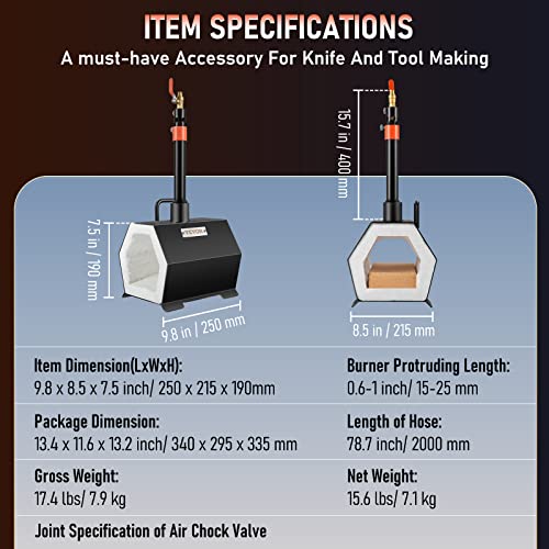 VEVOR Propane Forge Portable, Single Burner 2600°F Metal and Knife Forge, Large Capacity Blacksmithing Farrier Forges, Gas Forging Tools and Equipment, Complete Mini Forge Kit