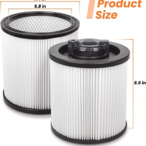 DXVC6910 HEPA Cartridge Filter Replacement Fit for DEWALT Wet/Dry Filter Vacuum Cleaners-Regular 6-16 Gallon, Compatible with DeWalt DXV06P DXV09P DXV10P DXV10PL DXV10SA DXV12P DXV14P DXV16P 2pcs