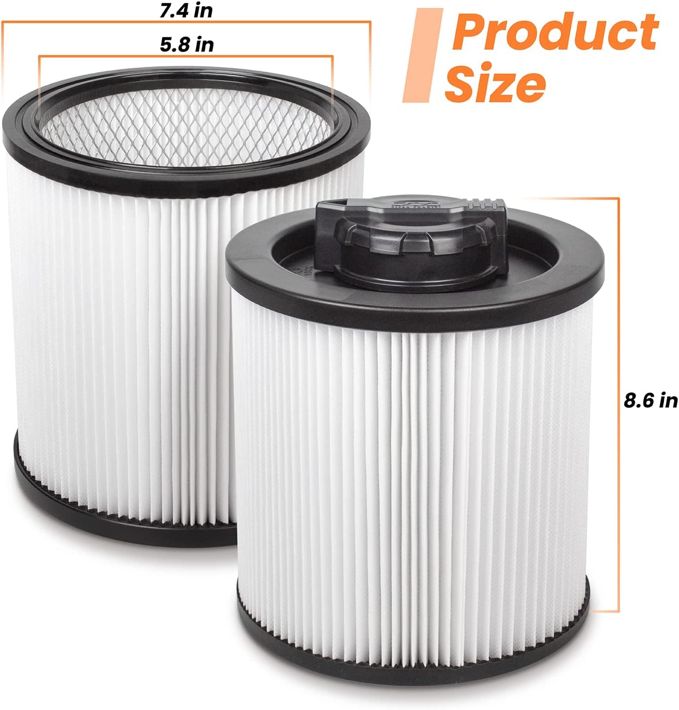 DXVC6910 HEPA Cartridge Filter Replacement Fit for DEWALT Wet/Dry Filter Vacuum Cleaners-Regular 6-16 Gallon, Compatible with DeWalt DXV06P DXV09P DXV10P DXV10PL DXV10SA DXV12P DXV14P DXV16P 2pcs