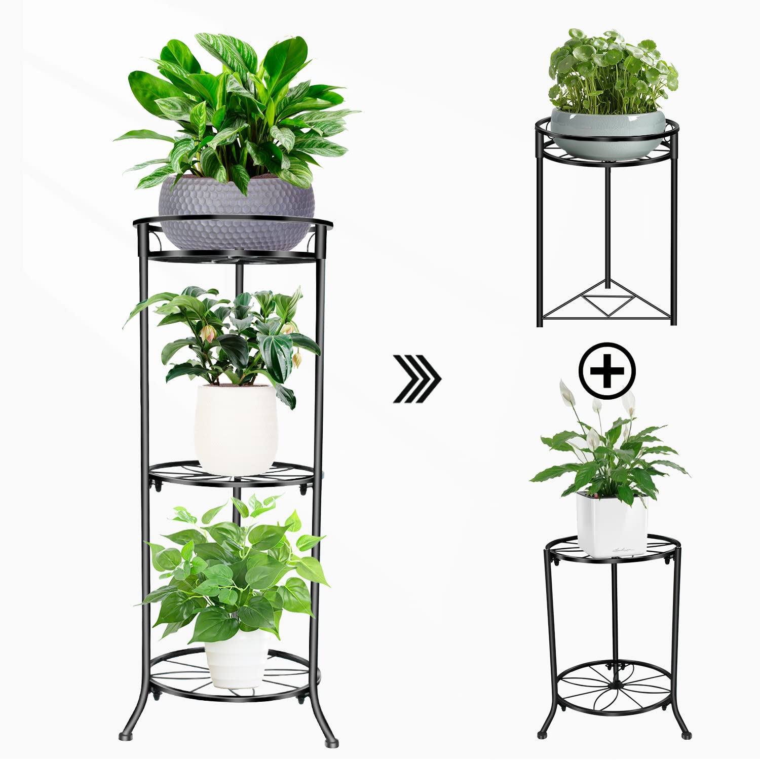 OMEUTY Plant Stand Indoor,31 inch Tall Plant Stands Outdoor, 3 Tier Detachable Corner Metal Flower Potted Stand, Black Heavy Duty Plant Stand for Indoor Planters,Living Room. Balcony