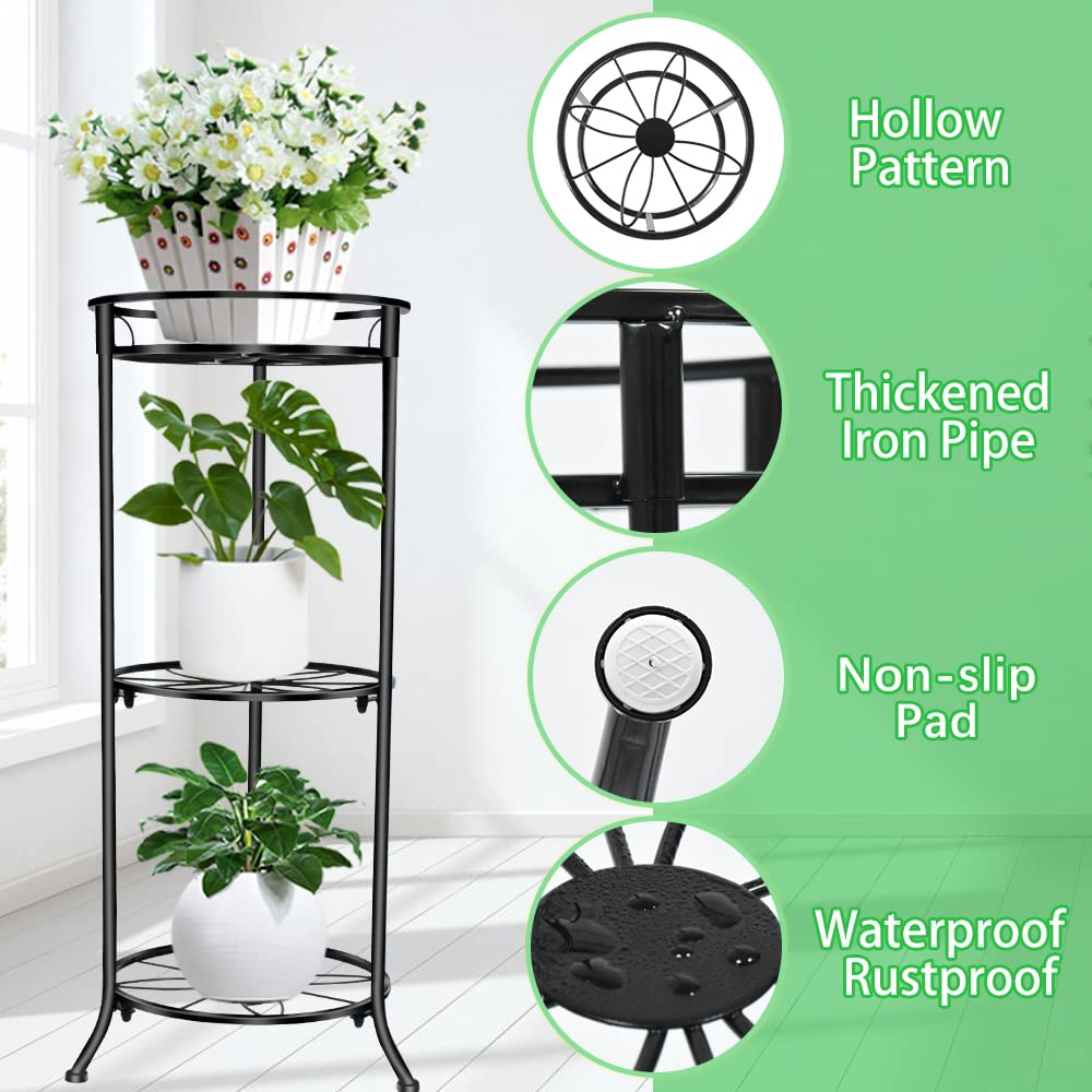 OMEUTY Plant Stand Indoor,31 inch Tall Plant Stands Outdoor, 3 Tier Detachable Corner Metal Flower Potted Stand, Black Heavy Duty Plant Stand for Indoor Planters,Living Room. Balcony