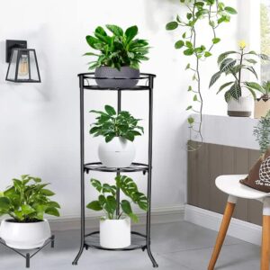 OMEUTY Plant Stand Indoor,31 inch Tall Plant Stands Outdoor, 3 Tier Detachable Corner Metal Flower Potted Stand, Black Heavy Duty Plant Stand for Indoor Planters,Living Room. Balcony