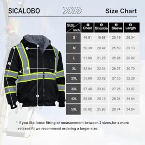 Sicalobo Men's High Visibility Fleece Lined Safety Hoodie,Reflective Winter Bomber Jacket,Hi Vis Construction Workwear(Black,2XL)