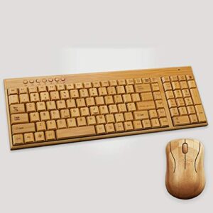 unband Bamboo Keyboard Mouse Wireless Combo Set for Laptop PC Office USB Plug and Play Natural Mice Keyboard Novelty