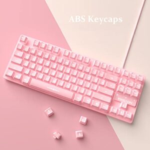 unband 87Key USB Wired Gaming Mechanical Keyboard with White Backlit Pretty Girl Pink Quiet for Desktop Laptop (Mouse Optional) Mechanical Gaming Keyboard RGB led Rainbow Backlit (Color : B)