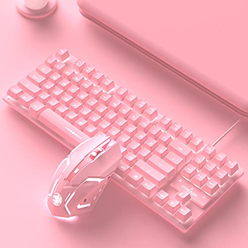 unband 87Key USB Wired Gaming Mechanical Keyboard with White Backlit Pretty Girl Pink Quiet for Desktop Laptop (Mouse Optional) Mechanical Gaming Keyboard RGB led Rainbow Backlit (Color : B)