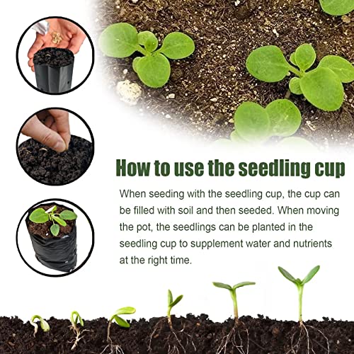 DredQcco 100PACK Plant Grow Bags,Thicken PE Seedling Bag Fruit Tree Seedling Cup Bonsai Planting Bag with Breathable Holes for Garden Black Planting Bags Nursery Bags (5.9'' Dia x 10'' H)