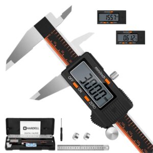 hardell digital caliper, 6 inch stainless steel caliper measuring tool with large lcd screen, electronic micrometer caliper digital inch/millimeter conversion, automatic off(ruler & 2 batteries)