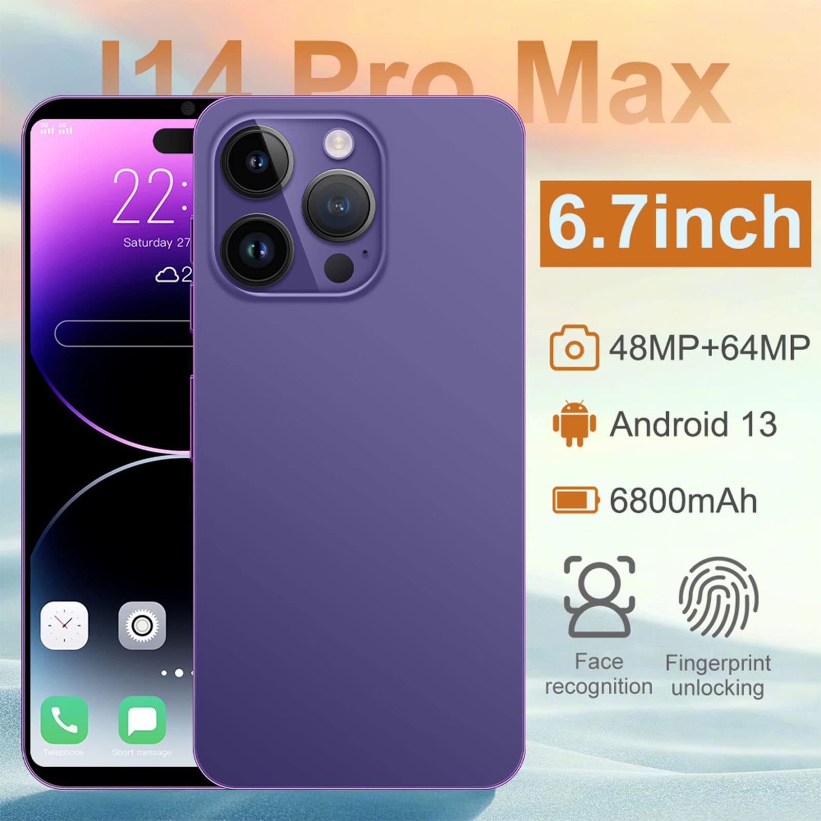 Tangxi Unlocked Android11 Smartphone,4GB RAM 64GB ROM Cell Phone,16MP Camera,Ten Cores Processor,Face Recognition,WiFi,BT,FM,GPS,7000mAh,