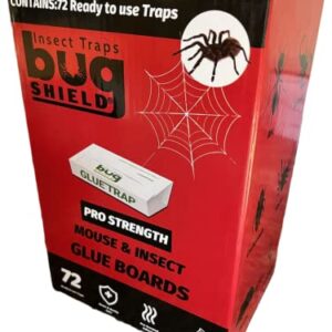 Bug Shield Sticky Glue Traps 72 Glue Boards, All Types of Incets, Spiders, Cockroaches, Ants, Cave Crickets, and More. Professional Strength Glue.