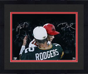 framed tom brady tampa bay buccaneers & aaron rodgers green bay packers autographed 16" x 20" spotlight photograph - autographed nfl photos