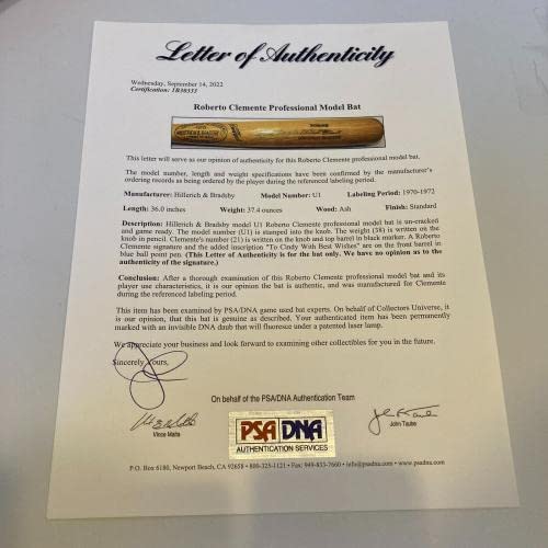 Roberto Clemente Signed 1971 Game Issued Baseball Bat PSA DNA & JSA COA - Autographed MLB Bats