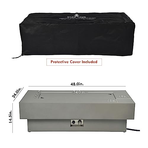 BAIDE HOME 48-inch Fire Table with 20lb Propane Tank Cover, 50,000BTU Outdoor Modern Patio Fire Pit Table w/Rectangular Burner Lid, Glass Rocks, Pre-Attached 10ft External Gas Hose