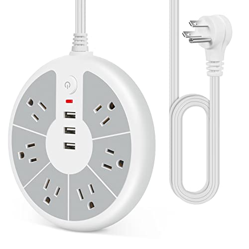 Flat Plug Power Strip with Surge Protection - 6 Outlets Flat Extension Cord Surge Protector with 3 USB Ports - Compact Charging Station Multi Plug Outlet Extender for Electronic Deivces, Home, Office