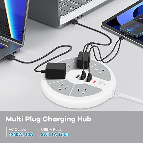 Flat Plug Power Strip with Surge Protection - 6 Outlets Flat Extension Cord Surge Protector with 3 USB Ports - Compact Charging Station Multi Plug Outlet Extender for Electronic Deivces, Home, Office