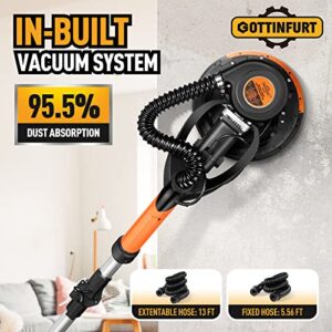 Drywall Sander, Electric Sander for Drywall with Vacuum, 7 Variable Speed 900-1800RPM, 95.5% Dust Removal for Ceiling Sanding, 14ft Dust Hose, 26ft Power Cable, Storage Bag and LED Light