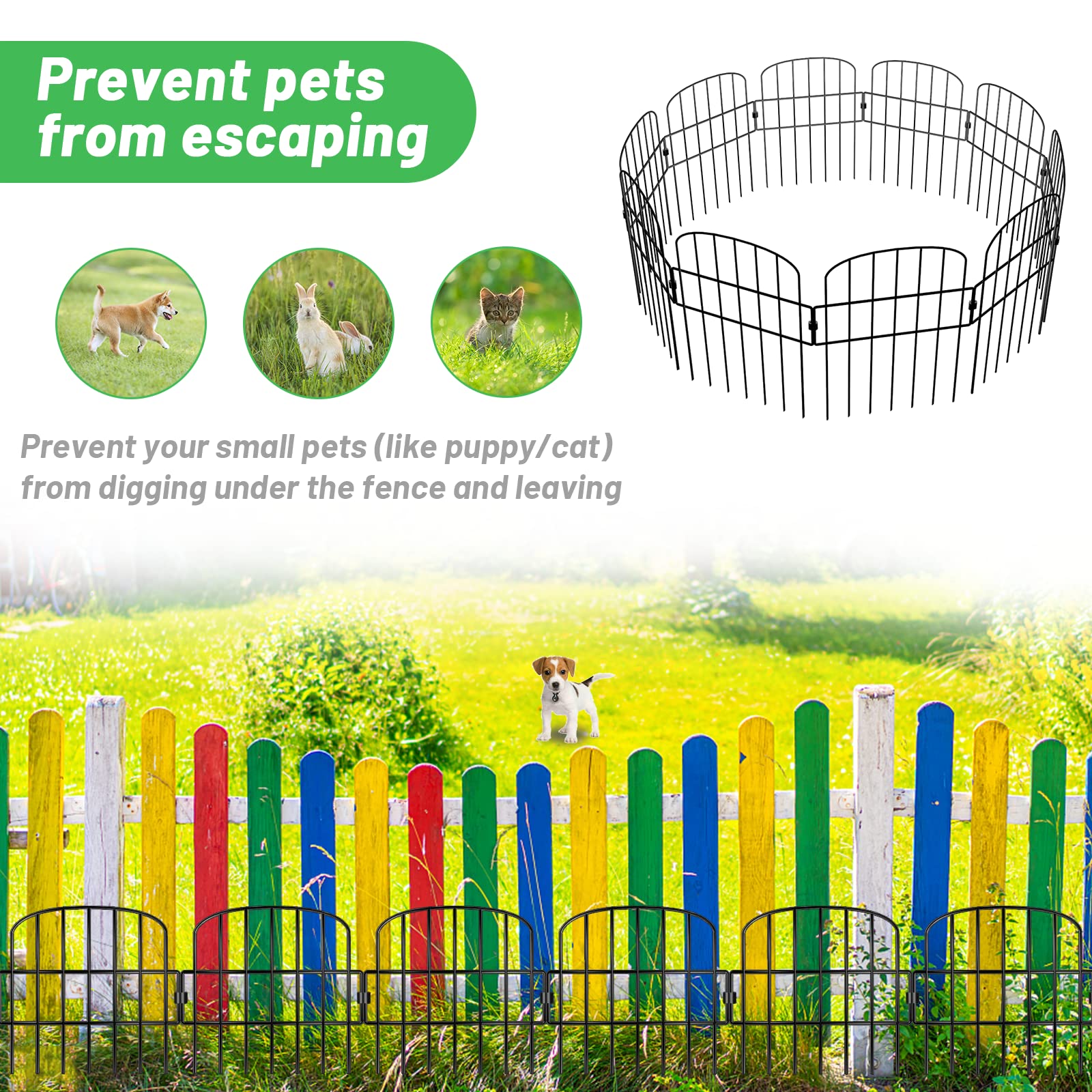 19 Pack Animal Barrier Fence, 20.6 Ft(L) X 17 in(H) No Dig Garden Decorative Fence Rustproof Garden Fence Border for Dog Rabbits Ground Stakes Defense and Outdoor Patio, T Shape