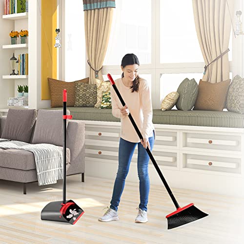 Broom and Dustpan Set with Long Handle, Extandable 52" Broom and Dust Pan Set for Home, Brooms with Standing Dustpans Combo for Sweeping Lobby Kitchen Office Indoor Floor Cleaning