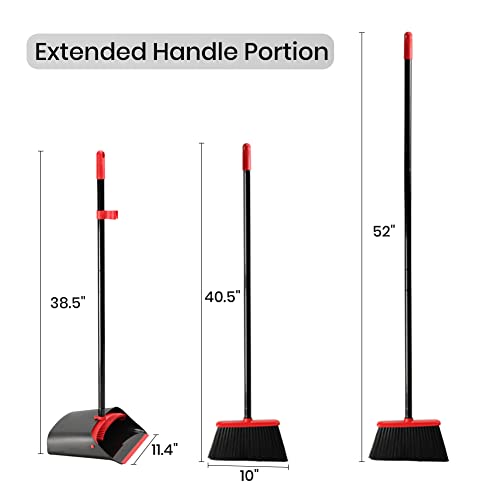 Broom and Dustpan Set with Long Handle, Extandable 52" Broom and Dust Pan Set for Home, Brooms with Standing Dustpans Combo for Sweeping Lobby Kitchen Office Indoor Floor Cleaning