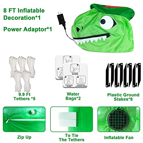 TURNMEON 8 Ft Tall 10 Ft Long Giant St. Patrick's Day Inflatable Decoration Outdoor, Blow Up Dinosaur Holding Irish Flag Shamrocks Hat Sash with LED Lights St Patrick Day Decorations Yard Garden Lawn