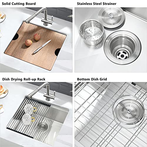 19 Inch Stainless Steel Undermount Bar Sink-VASOYO 19x18 Wet Bar Sink Undermount Kitchen Sink Workstation Outdoor Rv Sink 16 Gauge Stainless Steel Small Single Bowl Undermount Sink with Cutting Board