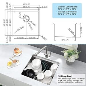 19 Inch Stainless Steel Undermount Bar Sink-VASOYO 19x18 Wet Bar Sink Undermount Kitchen Sink Workstation Outdoor Rv Sink 16 Gauge Stainless Steel Small Single Bowl Undermount Sink with Cutting Board