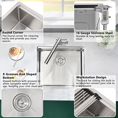 19 Inch Stainless Steel Undermount Bar Sink-VASOYO 19x18 Wet Bar Sink Undermount Kitchen Sink Workstation Outdoor Rv Sink 16 Gauge Stainless Steel Small Single Bowl Undermount Sink with Cutting Board