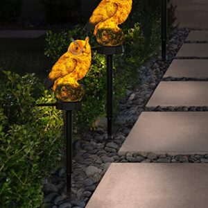 Dazzle Bright Owl Figure Solar LED Lights, Resin Garden Waterproof Decorations with Stake for Outdoor Yard Pathway Outside Patio Lawn Decor to Scare Birds Away, Brown (2 Pack)