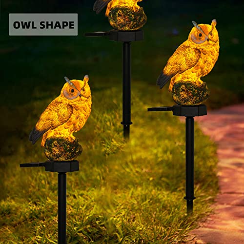 Dazzle Bright Owl Figure Solar LED Lights, Resin Garden Waterproof Decorations with Stake for Outdoor Yard Pathway Outside Patio Lawn Decor to Scare Birds Away, Brown (2 Pack)